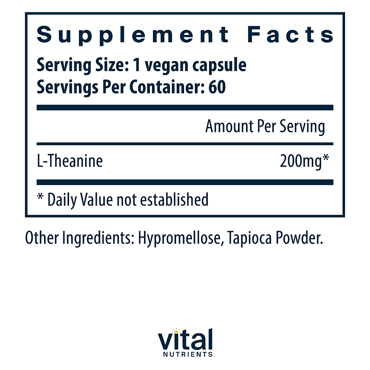 Vital Nutrients L-Theanine 200mg | Vegan Supplement | L Theanine Supplement Supports Normal Stress Levels and Cognitive Function* | Gluten, Dairy and Soy Free | 60 Capsules