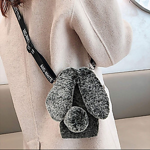 for iPhone XR Rabbit Case,MOIKY Plush Crossbody Cute Fluffy Bunny Ears Hairball Winter Soft TPU Case for Women Bling Rhinestone Shockproof Silicone Bumper Protection Cover - Black