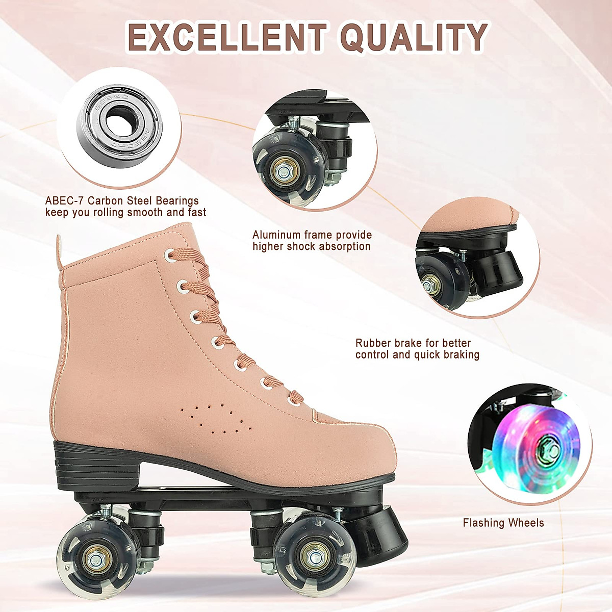 YYW Roller Skates for Women Classic Shiny PU Leather Double-Row Roller Skates for Indoor and Outdoor