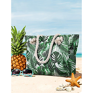 Large Travel Beach Tote Bags for Women Ladies Canvas Waterproof Sandproof Foldable Carry On Duffle Bag with Zipper Pockets Compartments for Wife Girlfriend Weekender Overnight Vocation Cruise Folding