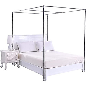 Stainless Steel Canopy Bed Frame,Mosquito Net Door Quattro Canopy Frame, Canopy Frame, Single/Double/King-Size Bed Frame (Color : Silver, Size : 1.8x2m Bed)