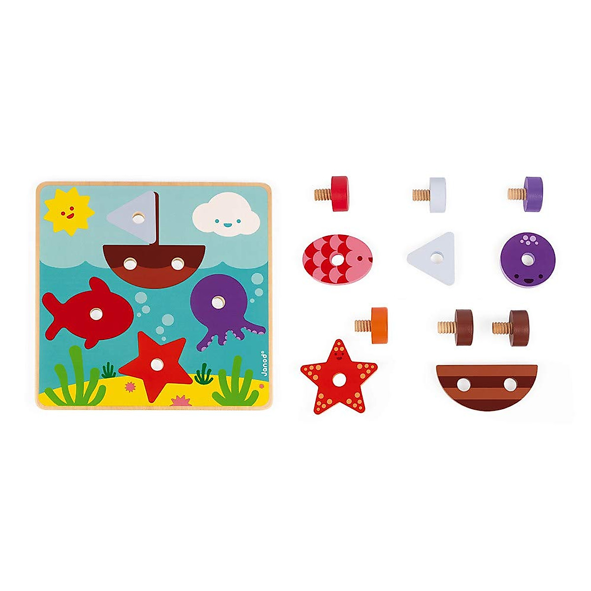 Janod I Am Learning to Screw Wood Activity Game - Aquatic Sea Life