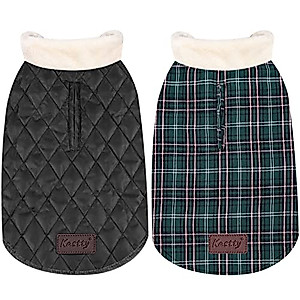 Kastty Dog Coat, Reversible Extra Warm Dog Clothes, Waterproof Stylish & Cosy Dog Jacket, British Style Plaid+ Simple Versatile 2 Style Dog Winter Coat, Great for Dog Gift or Daily Wear, M