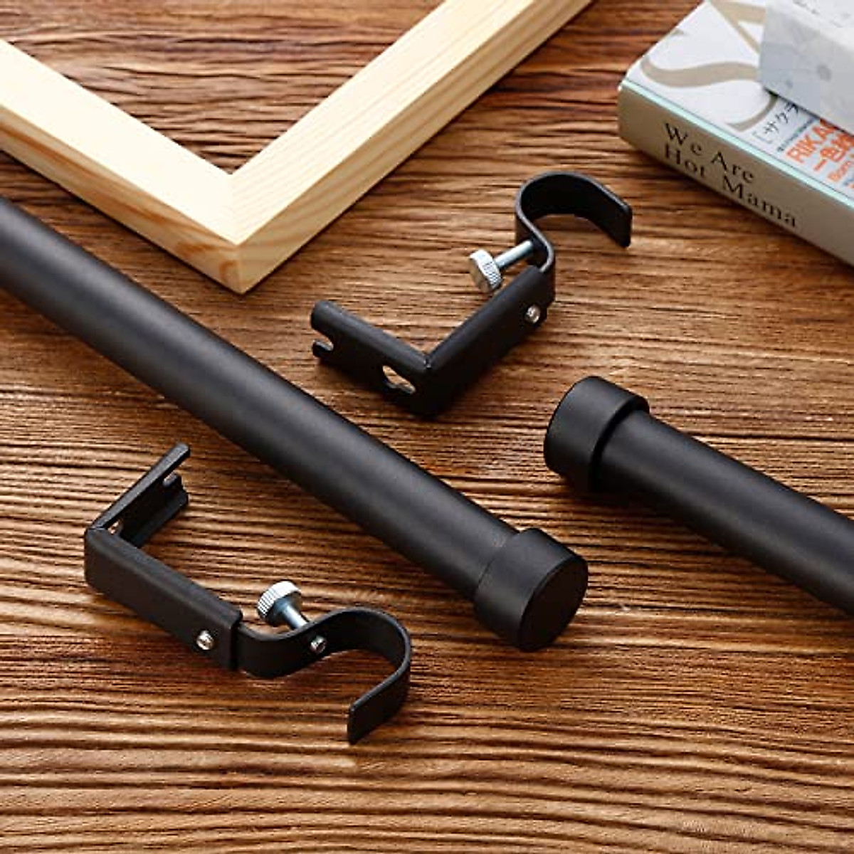 2 Pack Modern Curtain Rod, End Cap Style Design, Curtain Rods for Windows 28 to 48 Inch, Indoor and Outdoor, 28-48 Inch, Black