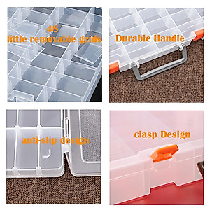 48 Grids Clear Plastic Organizer Box with Removable Dividers Jewelry Storage Box Adjustable Compartment Plastic Arts Crafts Box Large Bead Storage Container for Crafts Beads Jewelry Earrings (Clear)