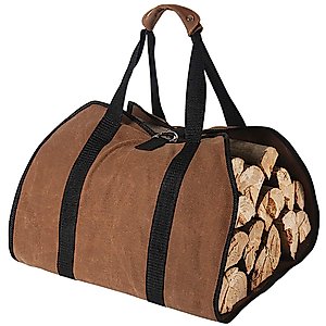 Tenn Well Firewood Carrier, 38in x 18in 16oz Waxed Canvas Log Carrier for Firewood, Wood Carrying Bag with Handles Securing Straps for Indoors Camping Trip Christmas Gift (Brown)