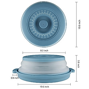 Microwave Splatter Cover with Plate Tray Set Microwave Cover for Food BPA Free 10.6 Inch Lid Microwave Splatter Guard Fit More Plates（Blue）