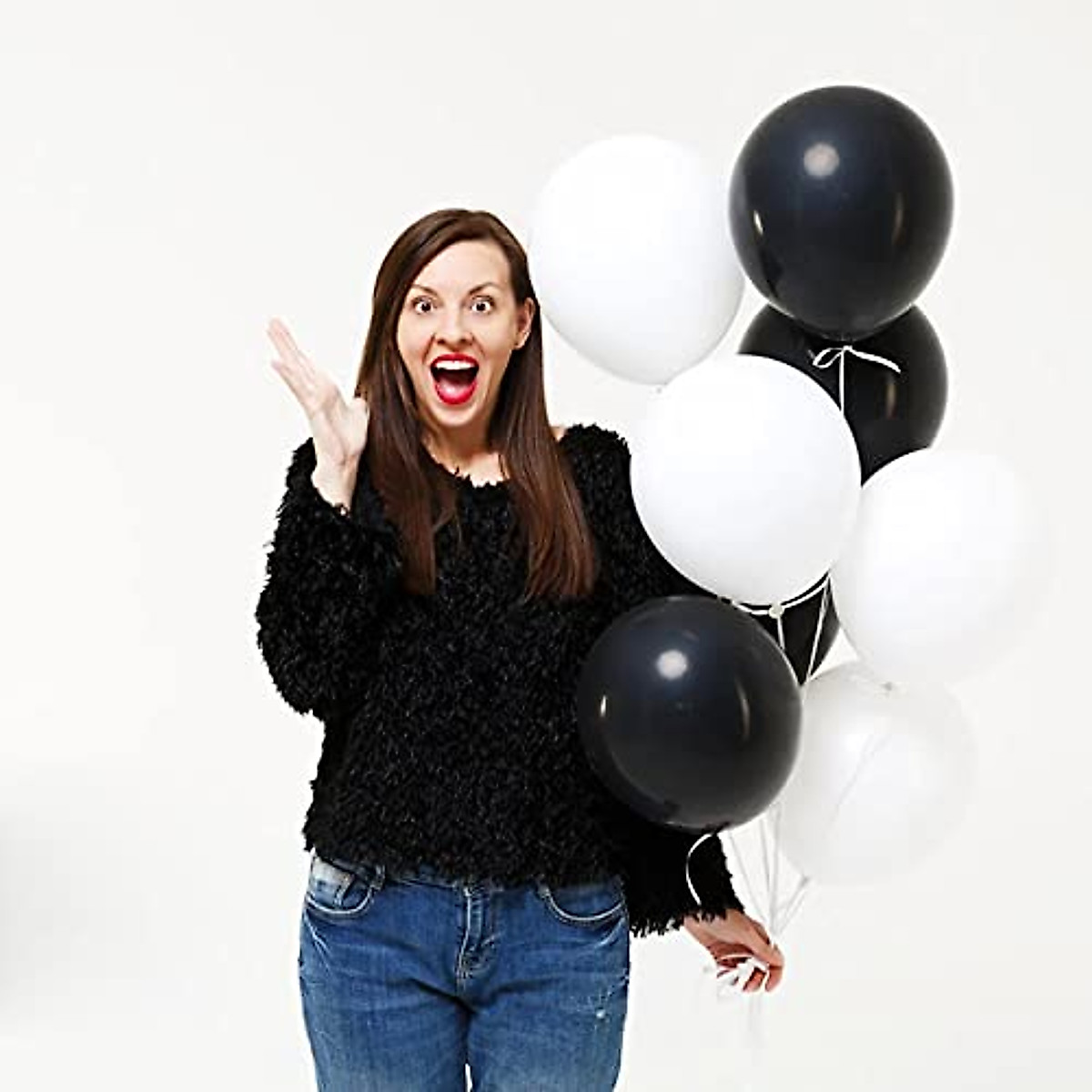 FHEKFNG White Black Balloon Garland Arch Kit,120 Pack Matte Latex Black White Balloons for Baby Shower Birthday Wedding Graduation Party Decorations Supplies