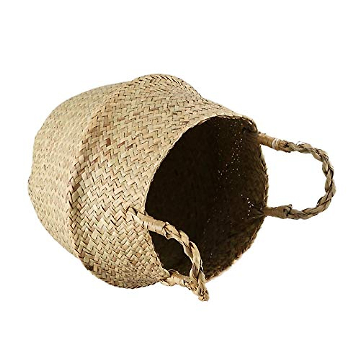 Woven Basket Seagrass Wickerwork Basket Rattan Foldable Hanging Flower Pot Planter (Color : Nature, Size : M)