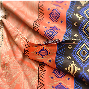 Bohemian Duvet Cover Striped Ethnic Boho Reversible Southwestern 400TC Cotton King Size Bedding 3pc Set Navy White Orange Modern Geo Aztec Print (Queen)