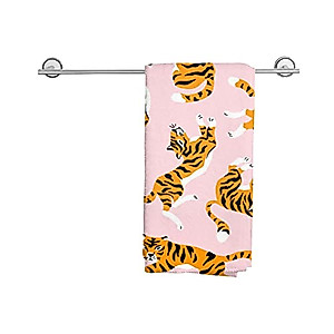 IconSymbol Cute Tigers On The Pink Hand Towel for Bathroom Kitchen Gym Washcloths Soft Highly Absorbent Multipurpose 27.5 X 15.7 Inch