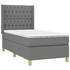 vidaXL Bed Frame, Box Spring Bed Single Platform Bed with Mattress, Bed Frame Mattress Foundation with Headboard for Bedroom, Dark Gray Twin Fabric