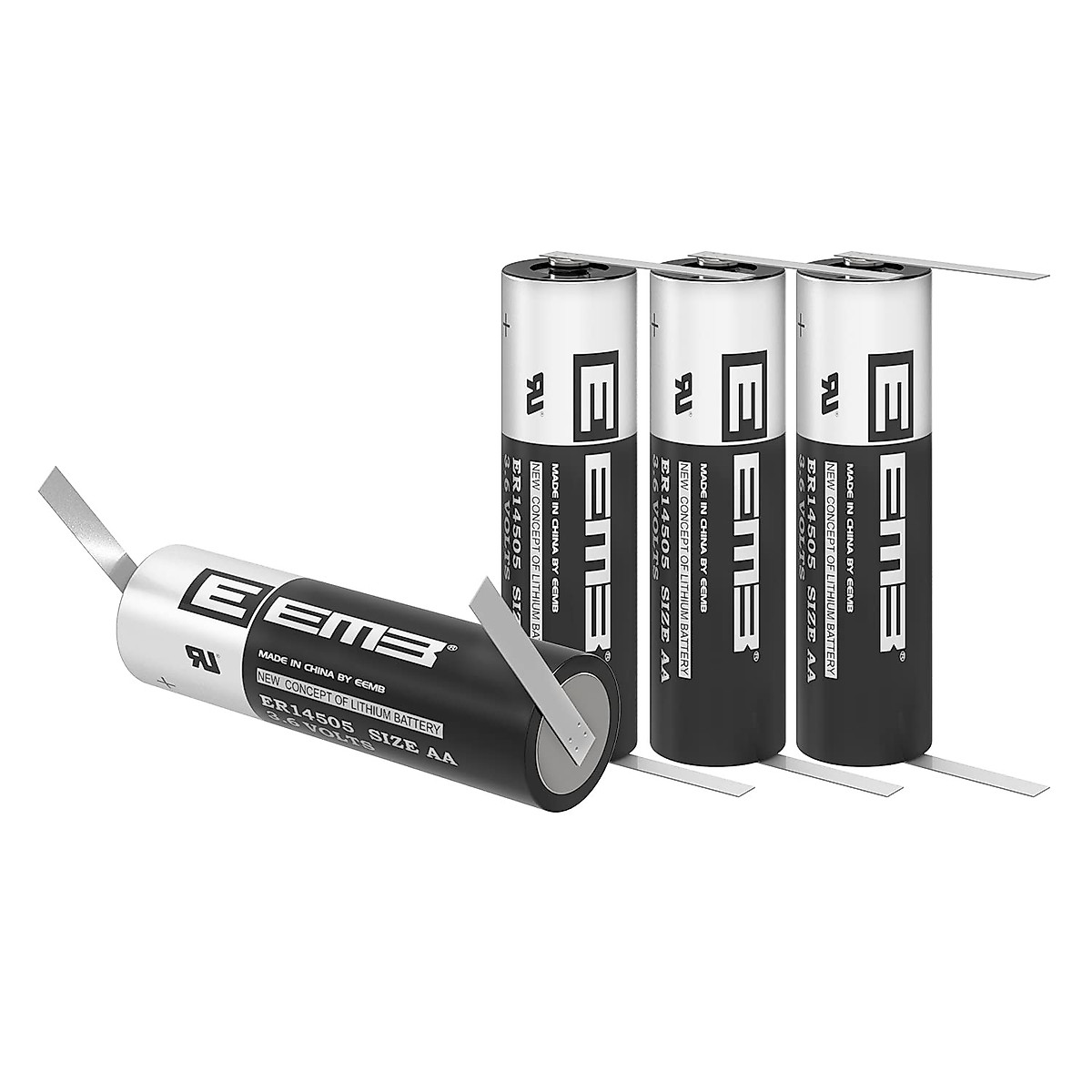EEMB 4Pack ER14505 AA 3.6V Lithium Battery with FT Solder Tabs Li-SOCL₂ Non-Rechargeable Battery SB-AA11 LS14500 TL-5903 SL-360 S7-400 ER14500 for Chip Board/Sensor/Backup Power Supply/PLC Battery