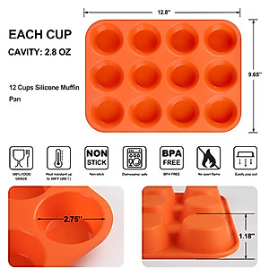 MMMAT Silicone Muffin Pan - Best German Silicone - 12 Cups Silicone Cupcake Pan - Non-Stick Silicone Baking Pan, Food Grade, BPA Free, Dishwasher Safe - Perfect for Egg Muffin, Corn Bread, Cupcakes