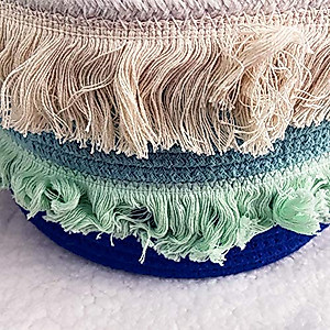 Rope Easter Basket for Kids - Easter Rope Basket with Tassel Encircled, Easter Blues Boys Basket, 9.5"D × 8"H Size, Design by QLTLQS-1986 (Blue)