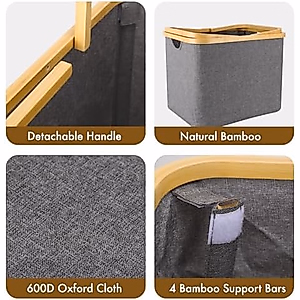 Collapsible Laundry Basket Hamper, Bamboo Frame and Handle, for Laundry Room and Bedroom, Toy Organizer hamper ，Bathroom Bin
