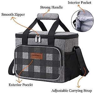 ToteTastic Lunch Bag for Women/Men, Insulated Reusable Lunch Box, LeakProof Lunch Tote Bag with Adjustable Shoulder Strap, Front Zipper Pocket and Dual Large Side Pockets for Work/Picnicl（9L,Plaid）