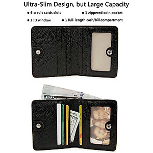 AINIMOER Women Leather Wallet RFID Blocking Small Mini Bifold Zipper Pocket Card Case Champaign Gold and Black Bundle