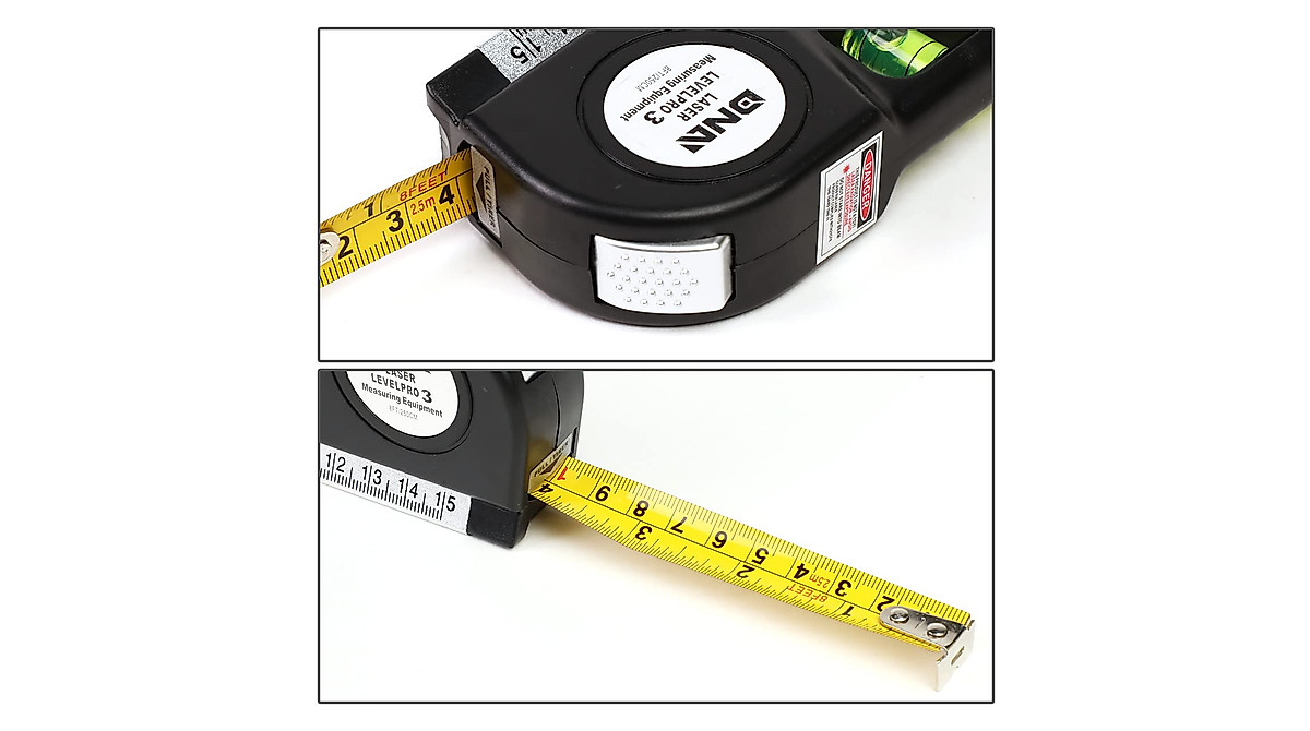 DNA Motoring Adjustable Metric Ruler with Laser Level - 8 ft Measuring Tape