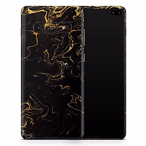 DesignSkinz Black & Gold Marble Swirl V6 Protective Vinyl Decal Wrap Skin Cover Compatible with The Samsung Galaxy S20 (Screen Trim & Back Glass Skin)