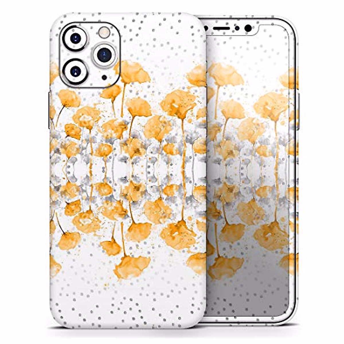 Design Skinz Karamfila Yellow & Gray Floral V2 - DesignSkinz Protective Vinyl Decal Wrap Skin Cover Compatible with The Apple iPhone Xs (Full-Body, Screen Trim & Back Glass Skin)