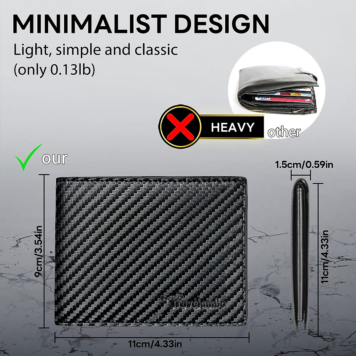 Travelambo Black Wallet for Men, Premium Classic Leather RFID Blocking Mens Wallet, 10 Credit Card Holder Minimalist Front Pocket, Mens Bifold Wallet with 2 ID Window