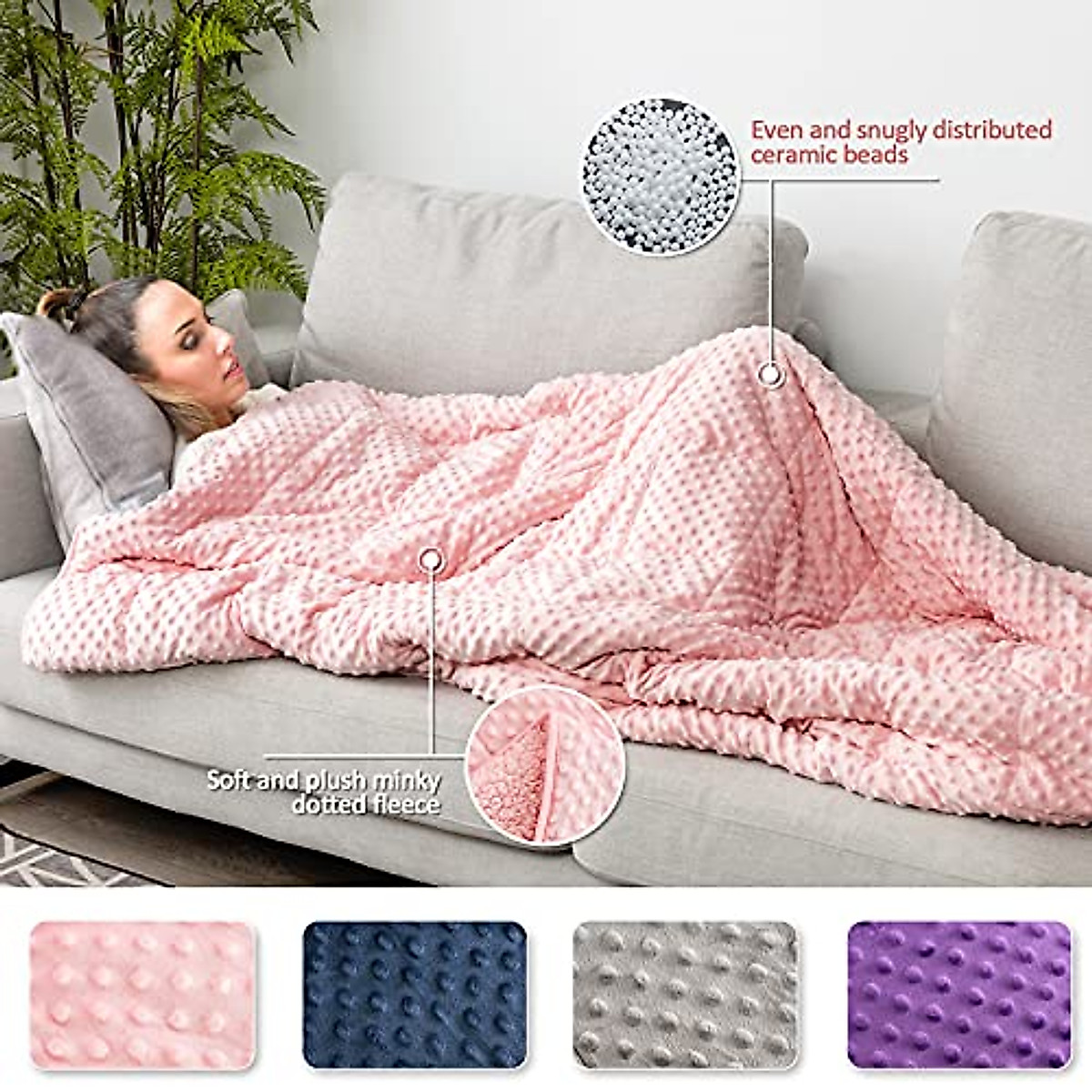 Sted Weighted Blanket 20 lbs, Soft Warm Sherpa Fleece Heavy Blanket Adult, Minky Dot Bed Blanket for Sleep Home, Machine Washable, Pink 60"×80" 20 lbs