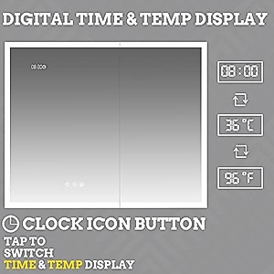 LIGMIRR Bathroom Medicine Cabinet with Lights, 36×30 Inch LED Medicine Cabinet with Mirror, Double Door Lighted Medicine Cabinet with Defogger, Dimmer, Clock & Temp Display, 2 Outlets & USB Ports