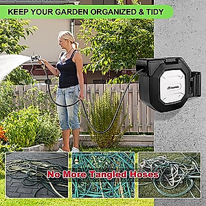 5/8" Heavy Duty Retractable Gaeden Hose Reel by HOZEREEL, Garden Hose Reels Outdoor Organizer- Self Propelling Wall Mount Hose Reel Outdoor Storage, Any Length Lock, 90 FT Hose