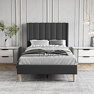 Zoophyter Upholstered Platform Bed Frame Twin Size with Headboard,Strong Wooden Slats Support No Box Spring Needed Easy Assembly Black