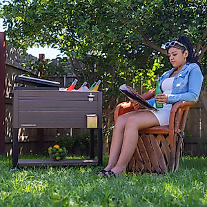 Permasteel 80-Quart Outdoor Patio Cooler with Wheels | Beverage Rolling Cooler for Backyard Deck, PS-A205-80QT-BR, Wood Grain Accent, Brown