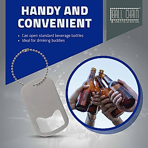 Ball Chain Dog Tag Bottle Openers - Stainless Steel Bottle Opener Keychain - 25 Pieces - Beer Bottle Opener with Middle Slot