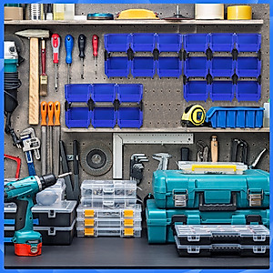 Weysat 24 Pcs Storage Bins Parts Racks, Wall Mounted Tool Storage Bins, Plastic Stackable Garage Storage Bin Organizer for Screws Bolts Nuts Nails Beads Small Hardware Parts Storage Men Gift Tools