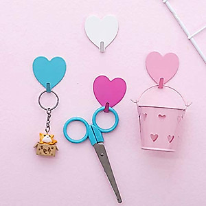 Hemoton 12 Pcs Iron Strong Heart Shaped Adhesive Hangers Wall Mounted Hooks Coat Hook Traceless Hanger for Bathroom Kitchen (Light Pink)