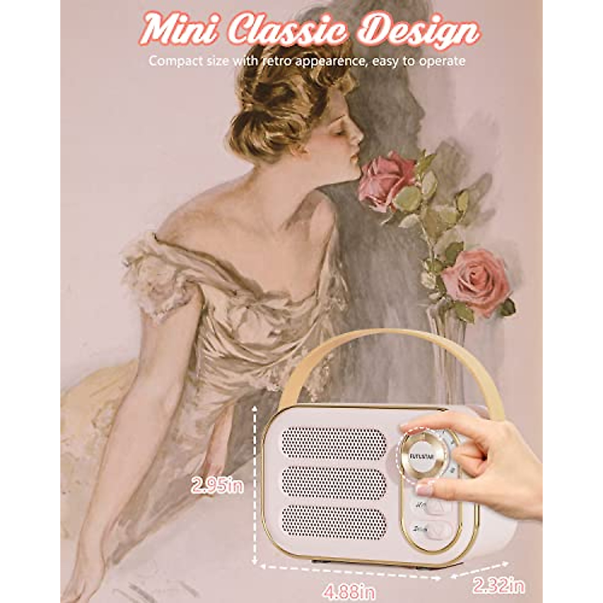 Greadio Retro Bluetooth Speaker, Vintage Speaker with Cute Old Fashion Style, Good Sound, Bluetooth 5.0, TF Card, AUX Input, USB Drive MP3 Player for Home,Outdoor,Travel,Party,Gift (Pink)