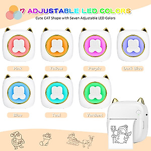 BAISHUN Thermal Mini Printer with RGB Light - Portable Wireless Pocket Bluetooth Inkless Photo Printer for iOS Android Mobile Phone, for Students, Lovers, Friends, Family,9 Rolls Thermal Paper