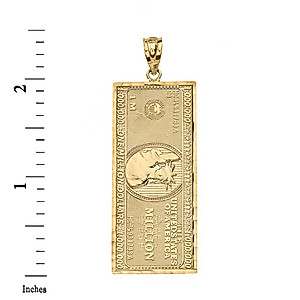Solid 14k Yellow Gold $1 Million Dollar Bill Necklace Pendant (Large)