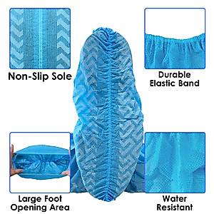 Buena Goods 100 Pack Extra Large Disposable Blue Boot and Shoe Covers - Indoor Reusable Shoe Covers Disposable - Non Slip Booties - Fits US Men's Size 14 and Women's 16 Size