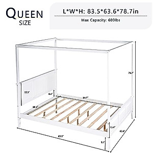 Altillo Queen Size Wooden Canopy Platform Bed Frames with Headboard/Footboard, Modern Concise Platform Bed with Solid Wood Slat Support for Bedroom Boys Girls Adults Teens, White (Queen)