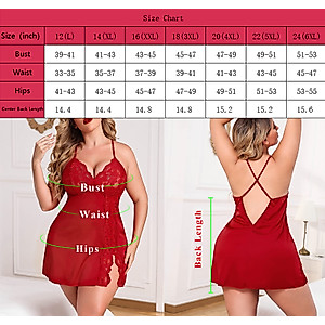 Avidlove Women Lingerie for Valentines Satin Nightgown Side Slit Lace Chemise Nightwear V Sleepwear Plus Size Red