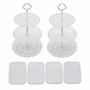 Set of 6 PCS Plastic Party Cake Stand and Cupcake Holder Fruits Dessert Display Plate Table Decoration for Wedding Birthday Party Celebration (Round)