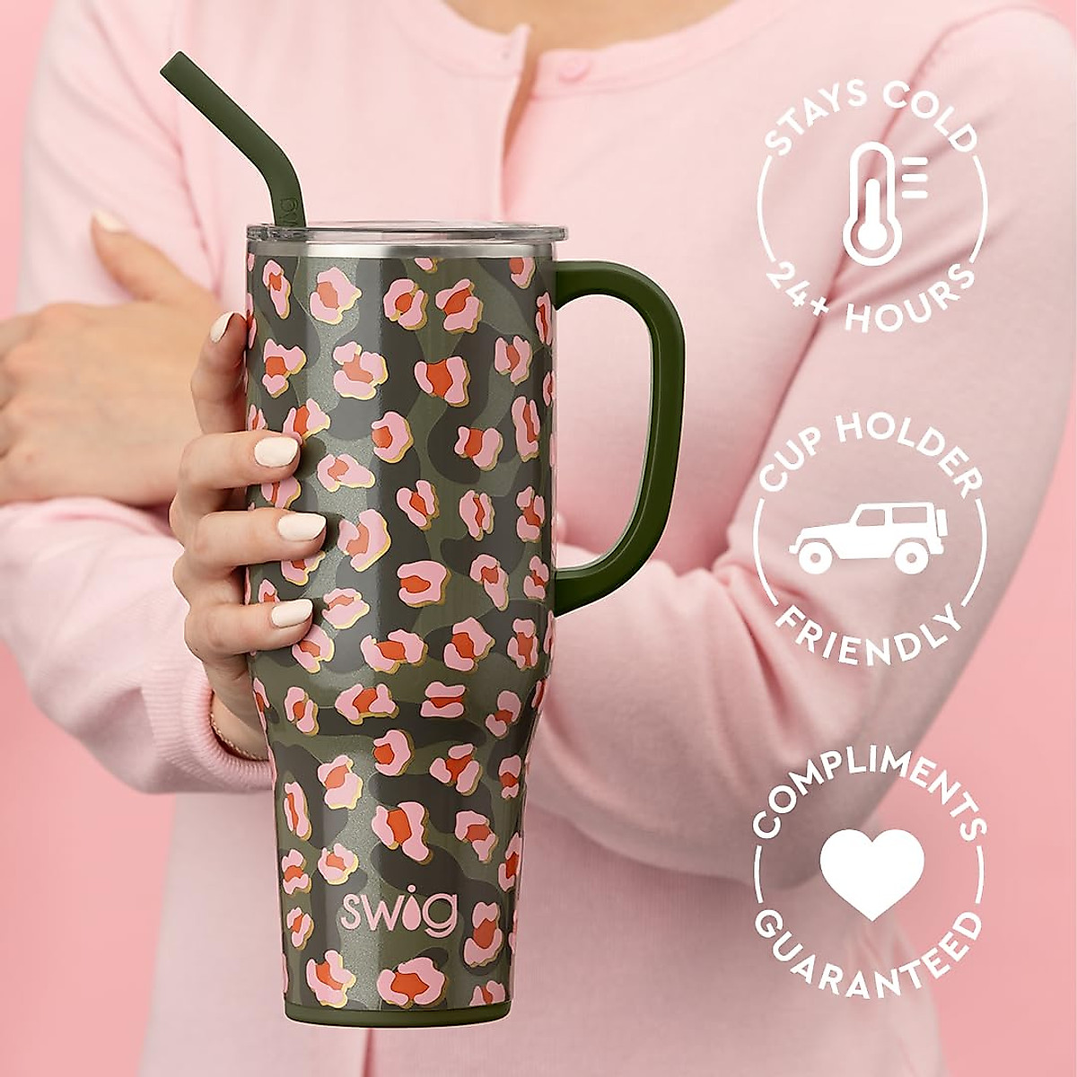 Swig Life 40oz Mega Mug, 40 oz Tumbler with Handle and Straw, Cup Holder Friendly, Dishwasher Safe, Extra Large Insulated Tumbler, Stainless Steel (On the Prowl)