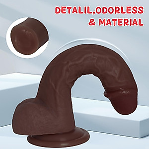 Sex Toys Dildo Realistic Silicone Dildo, Safety Material for Clitoral Vagina and Anal Stimulation with Strong Suction Cups, Sex Adult Toys for Women and Couple 7.8 Inch (Brown)