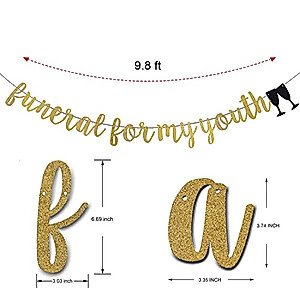 Funeral for My Youth Banner, Gold Glitter Death to My Youth, Here Lies Your Youth Banner for 30th 40th Men Women Lady Birthday Party Decorations