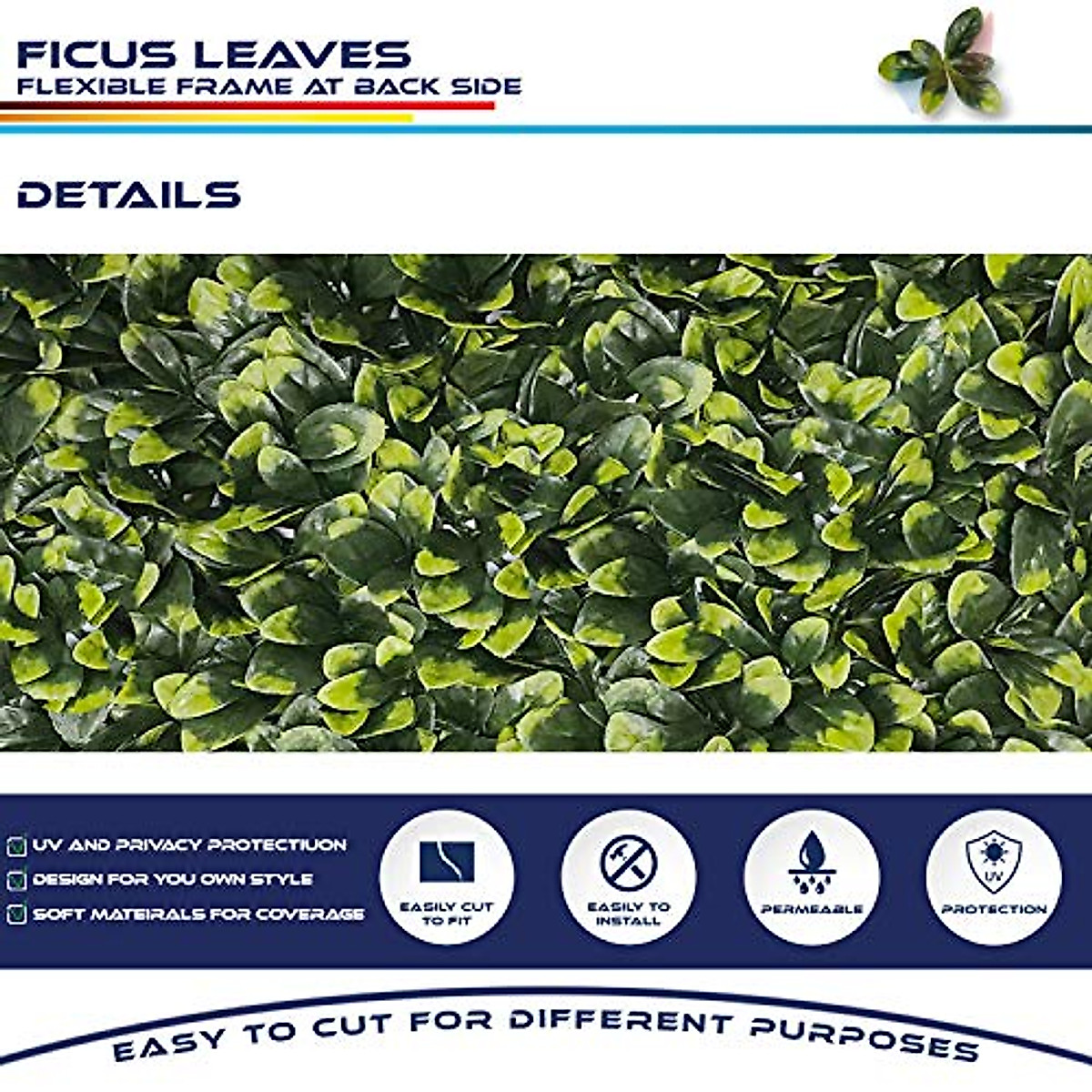 Windscreen4less Artificial Faux Ivy Leaf Decorative Fence Screen 20'' x 20" Boxwood/Milan Leaves Fence Patio Panel, Ficus 7 Pieces