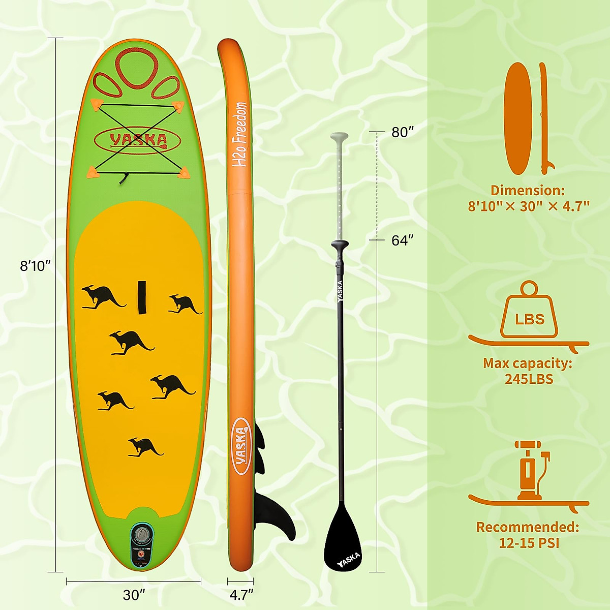 YASKA Kids Paddle Board Inflatable, Paddle Board Kids 10-12 Small Isup 9 ft Child 6-12, Youth Stand Up Paddle Board Blow Up, Childrens Paddleboard (Green)