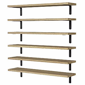 WOPITUES Wood Floating Shelves Set of 6, 24 inch Long Floating Shelves for Wall Decor, Farmhouse Shelf for Bedroom, Bathroom Storage Shelves, Book Shelves for Living Room - Rustic Brown