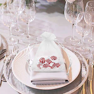 MagicFour White Organza Bags, 50 Pack 4x5 inches Drawstring Gift Bags, Mesh Valentines Christmas Party Bag Wedding Bags, Sachet Bags Sheer Organza Pouches,Favor Jewelry Bags