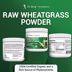 Dr. Berg's Wheatgrass Superfood Powder - Raw Juice Organic Ultra-Concentrated Rich in Vitamins and Nutrients - Chlorophyll and Trace Minerals - 60 Servings - Gluten-Free Non-GMO - 5.3 oz (1 Pack)