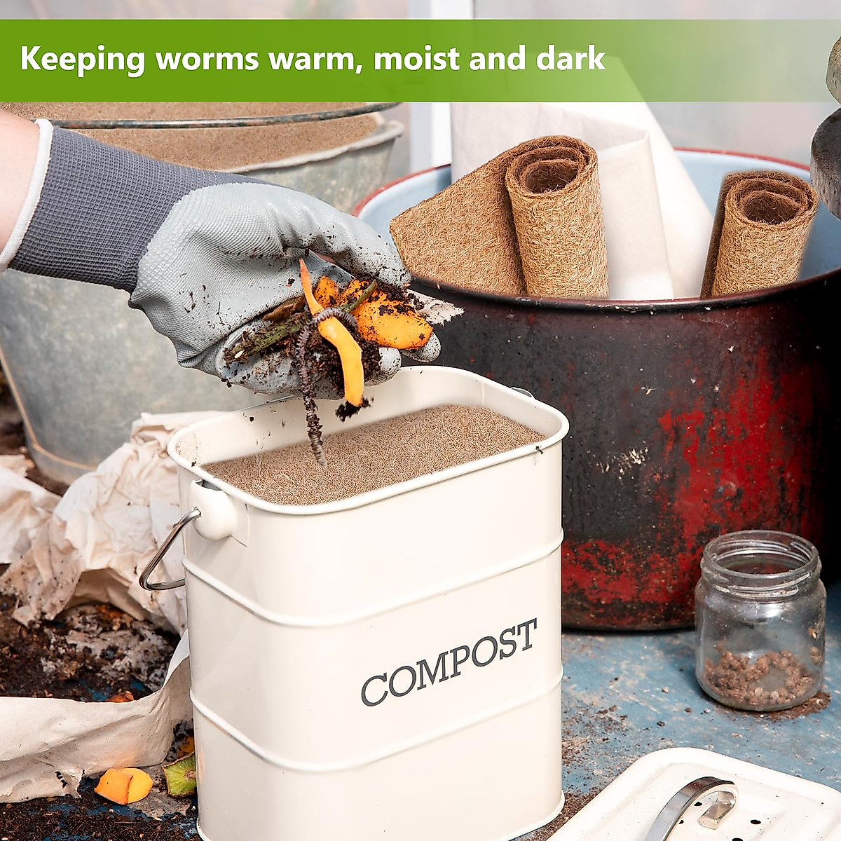 4 Pieces Worm Blanket,2 ftx2 ft Worm Blankets for CompostBin,Jute Fibre Worm Compost Blanket Fits Most Worm Bin Worm Farm for Keeping Worms Dark,Moist